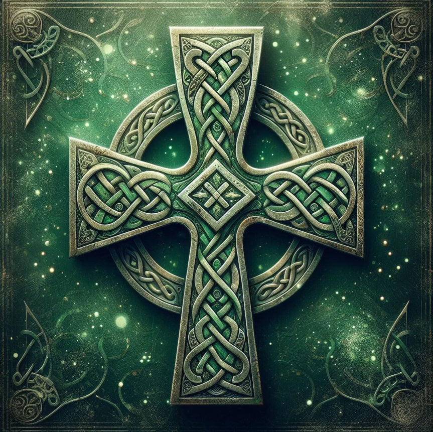 Green Celtic Cross – Pixel Art USA