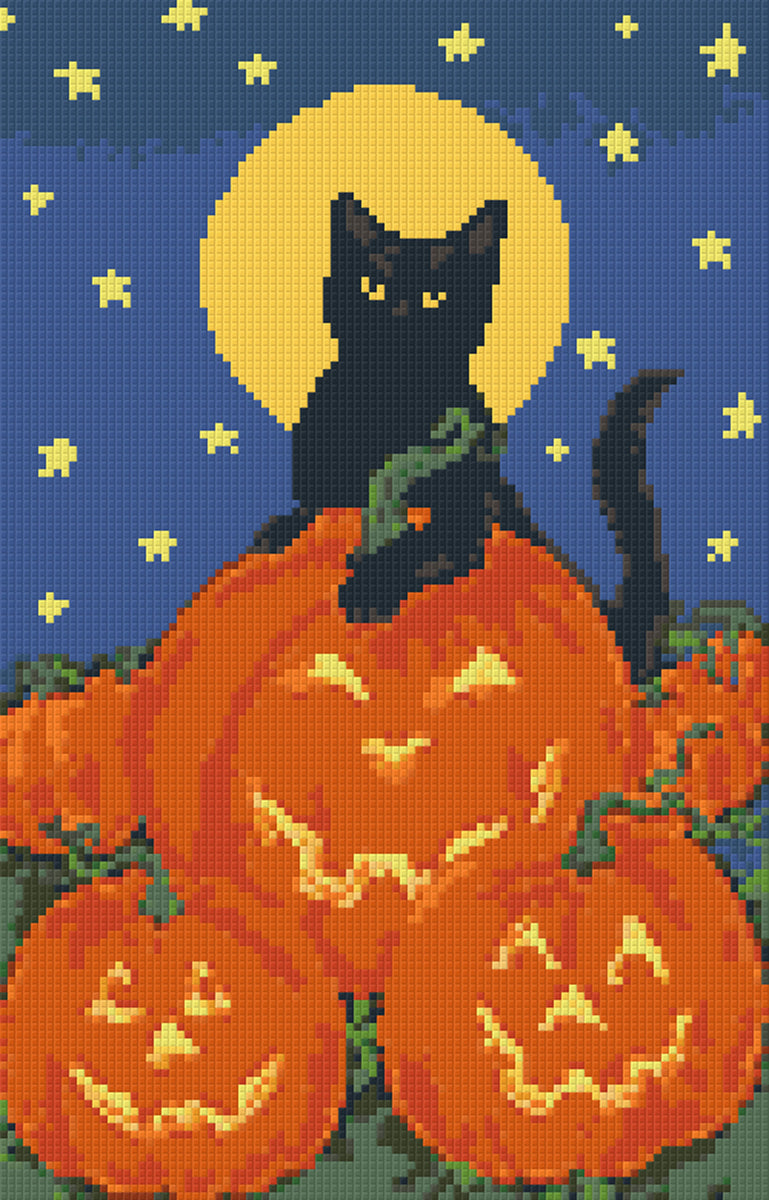 Black Cat and Pumpkins – Pixel Art USA