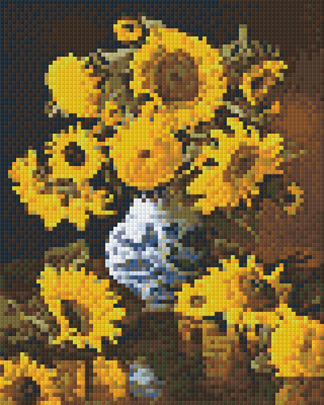 Sunflowers in a Blue and White Vase – Pixel Art USA