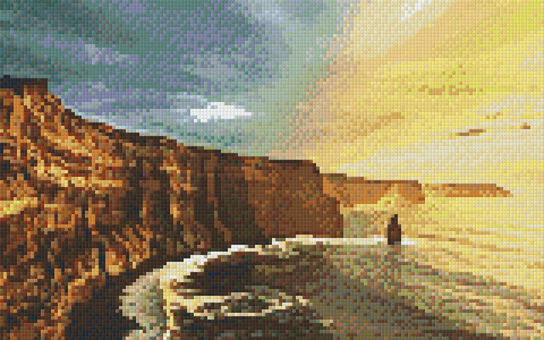 Waves Crashing on Rocky Cliffs – Pixel Art USA