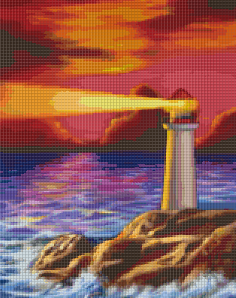 Lighthouse at Sunset – Pixel Art USA