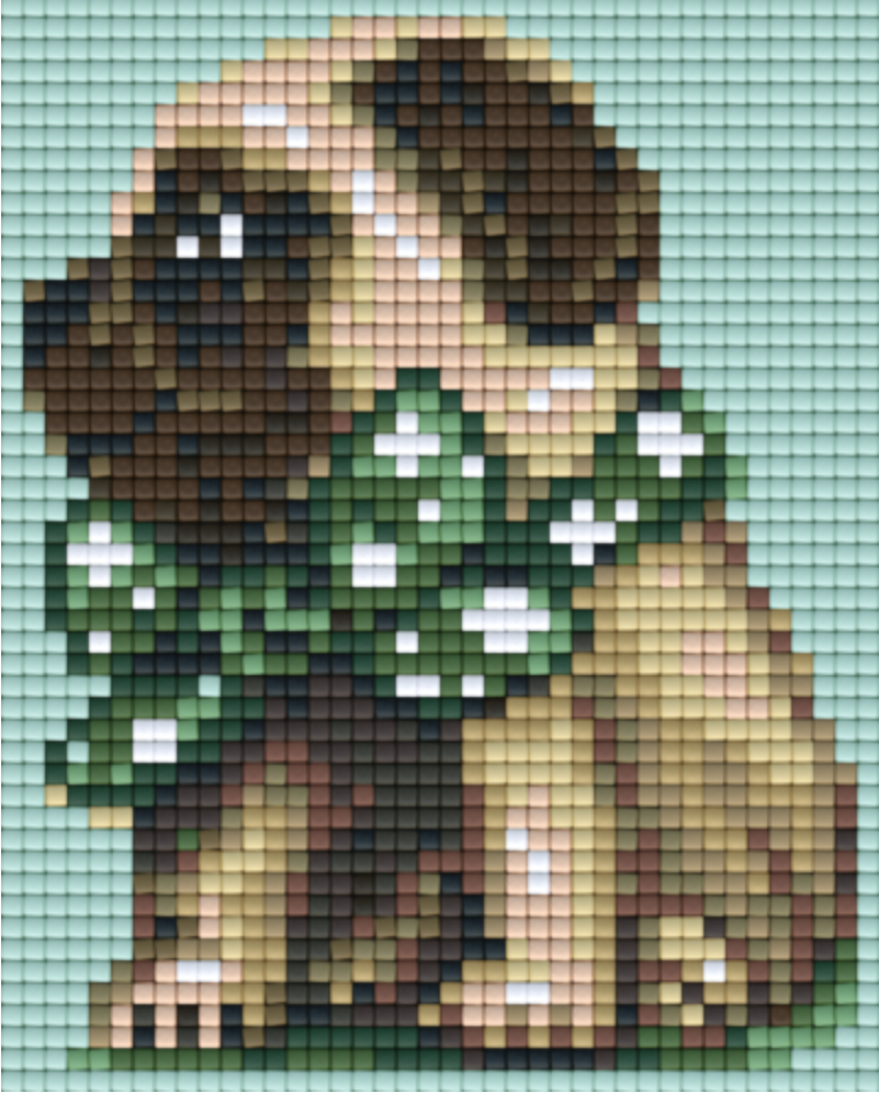 Pug With a Green Bow – Pixel Art USA