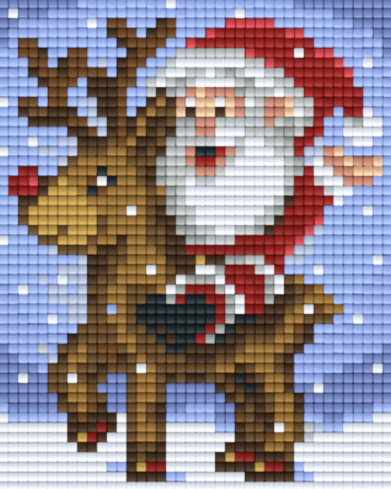 Santa Riding Rudolph – Pixel Art USA